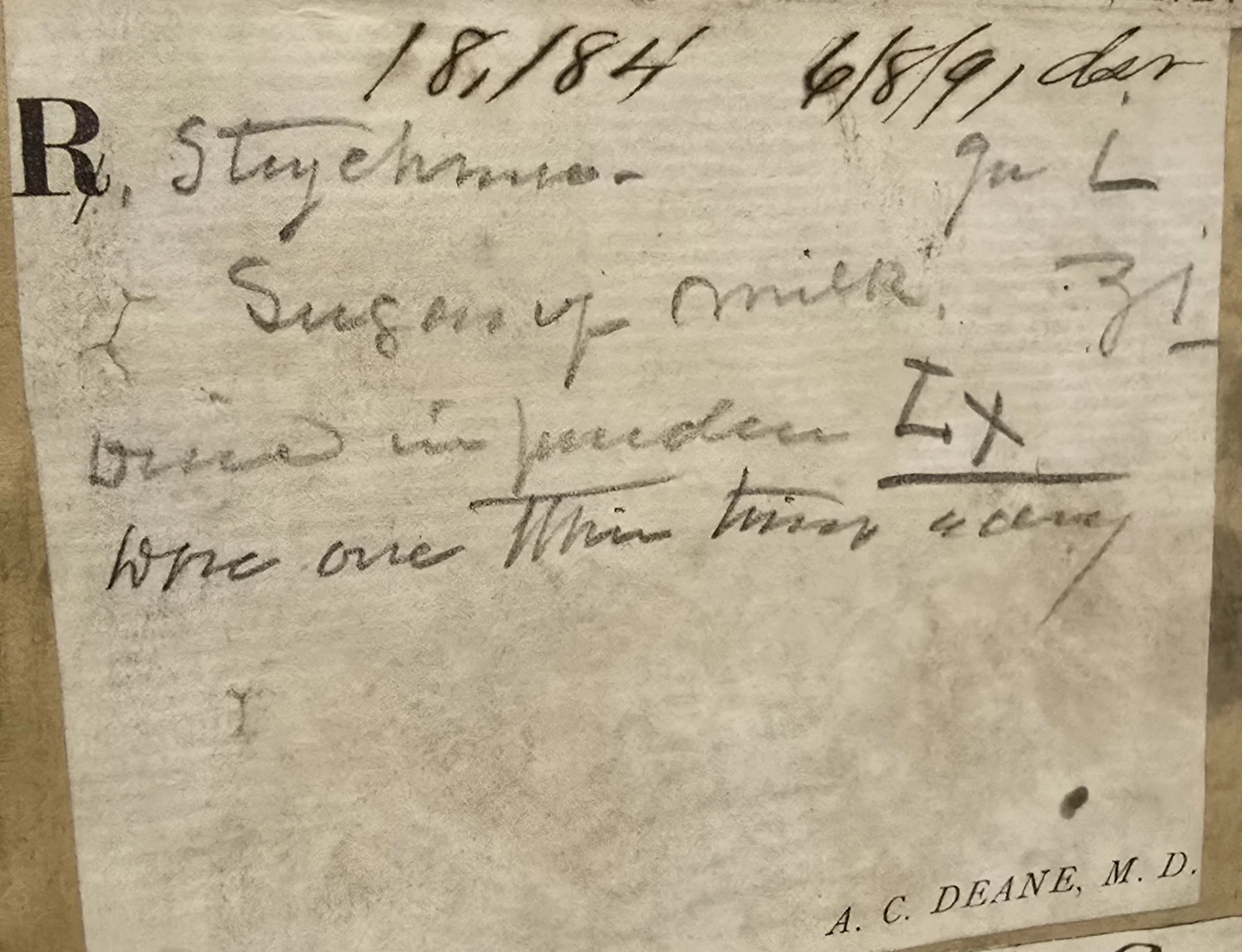 Prescription No. 18184 – Dr. A.C. Deane – June 8, 1891 - Bebout Family ...